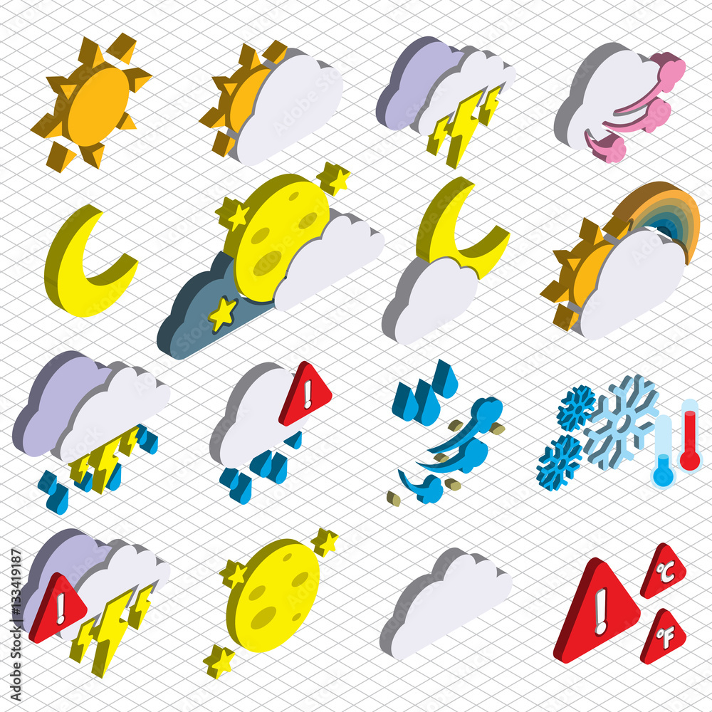 illustration of info graphic weather icons set concept in isometric 3d ...