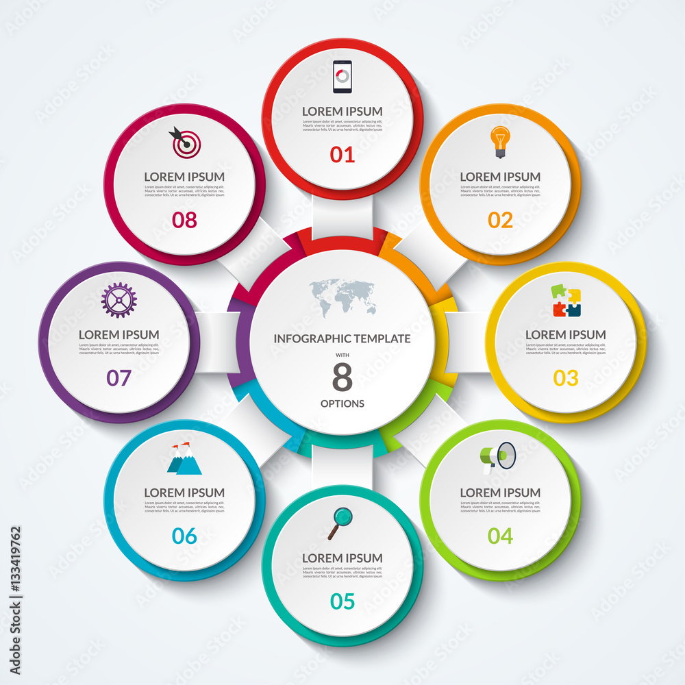 Infographic diagram with 8 options. Vector template what can be used as ...