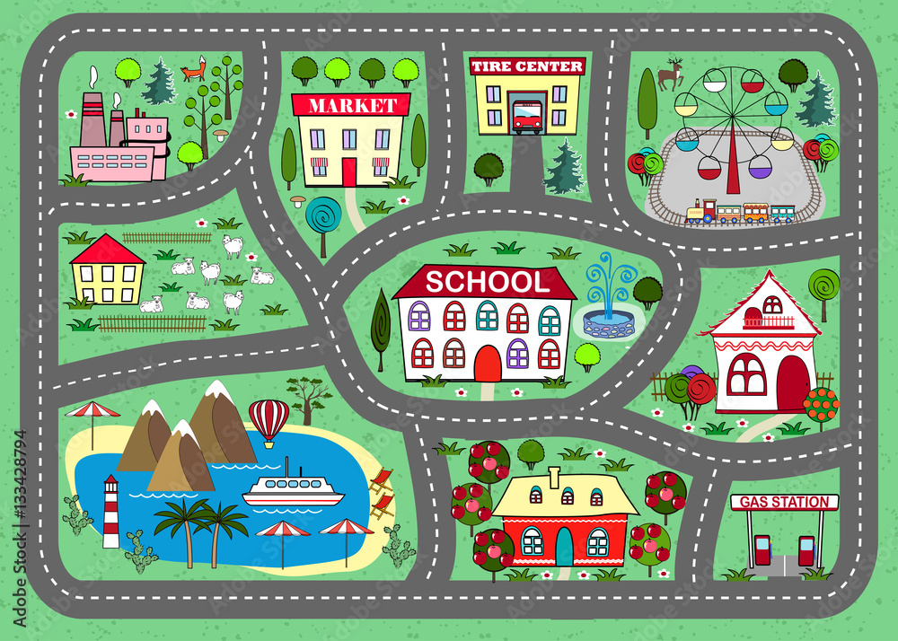 Road play mat for children activity and entertainment Stock Vector ...
