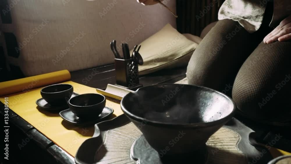 Tea ceremony. Brewing tea in the style of the Tang dynasty. A staged ...