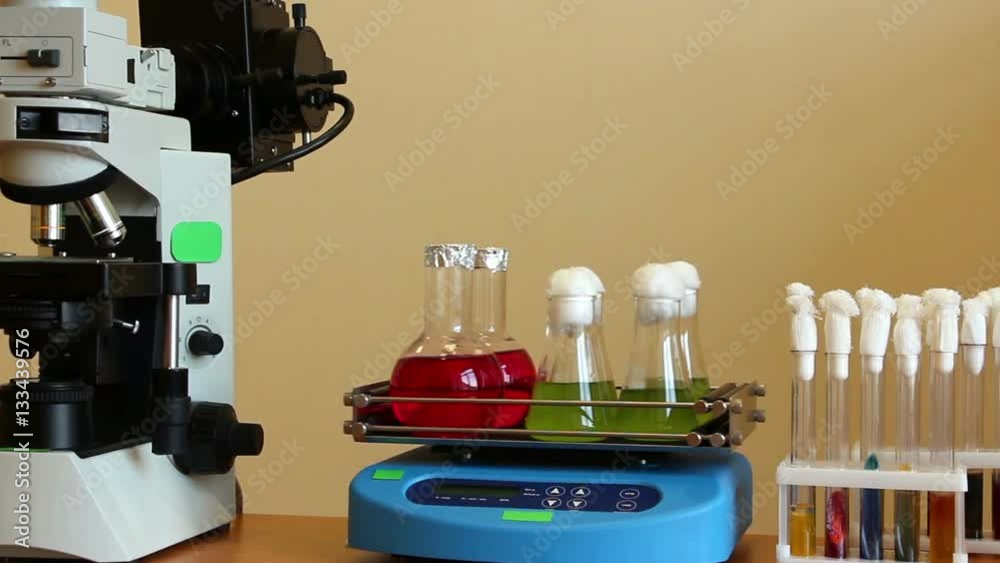 Laboratory workspace overview by panning. Camera moves to right – from ...