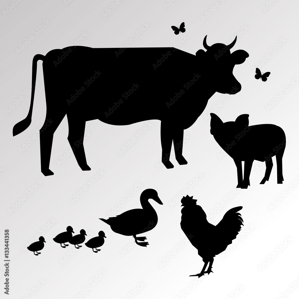 cow vector cartoon farm cock chicken bird nature graphic feather pig ...