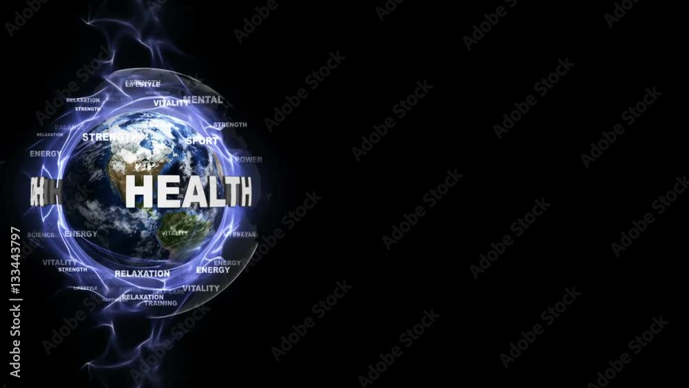 HEALTH Text Animation and Earth, with Keywords, Rendering, Background ...