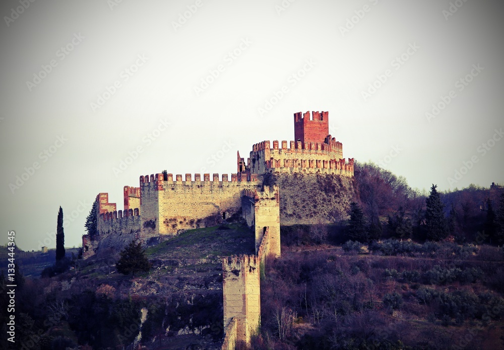 Magnificent Castle Soave ancient medieval prison in the Province Stock ...