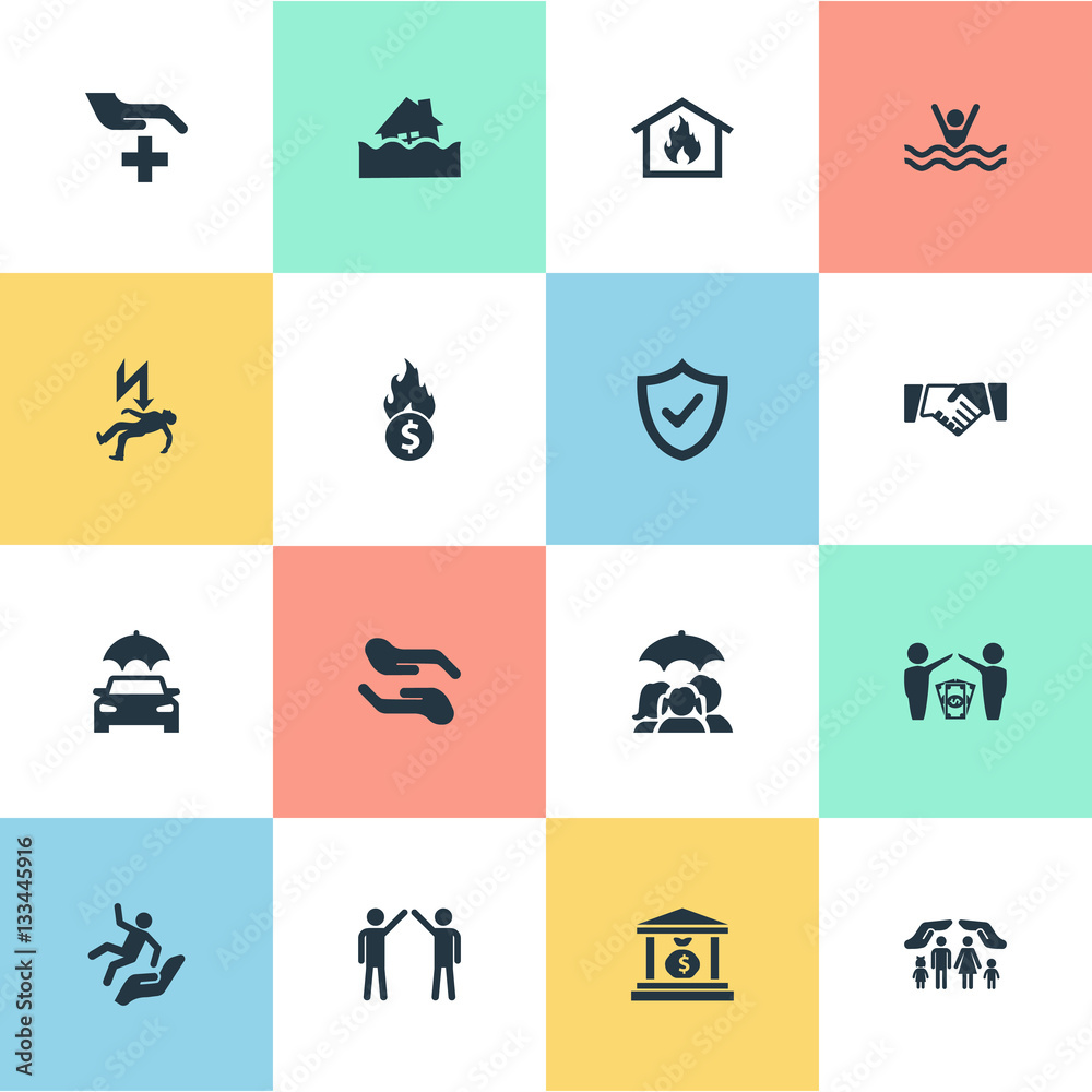 Set Of 16 Simple Fuse Icons. Can Be Found Such Elements As Home Protect ...