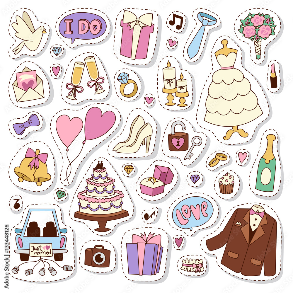 Wedding stickers icons vector illustration. Stock Vector | Adobe Stock