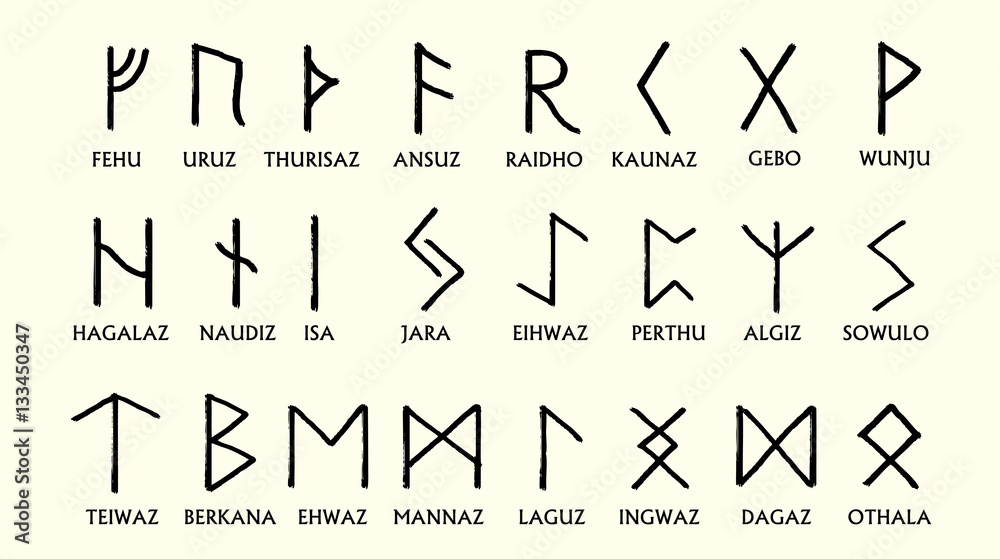 Set of Old Norse Scandinavian runes. Runic alphabet ,futhark. An Stock ...