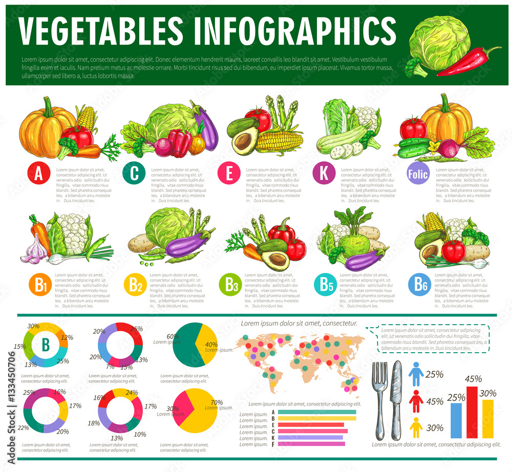 Vegetables healthy food vector infographics Stock Vector | Adobe Stock