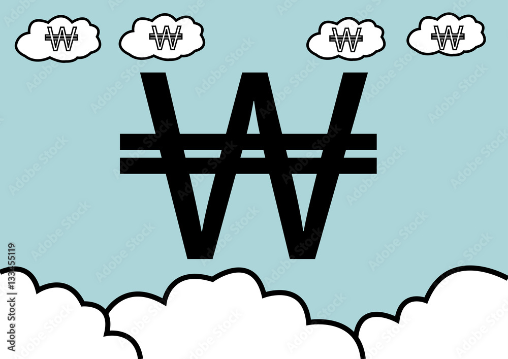 abstract hand draw doodle line in weak of korea won currency concept in ... abstract hand draw doodle line in weak of korea won currency concept in ...