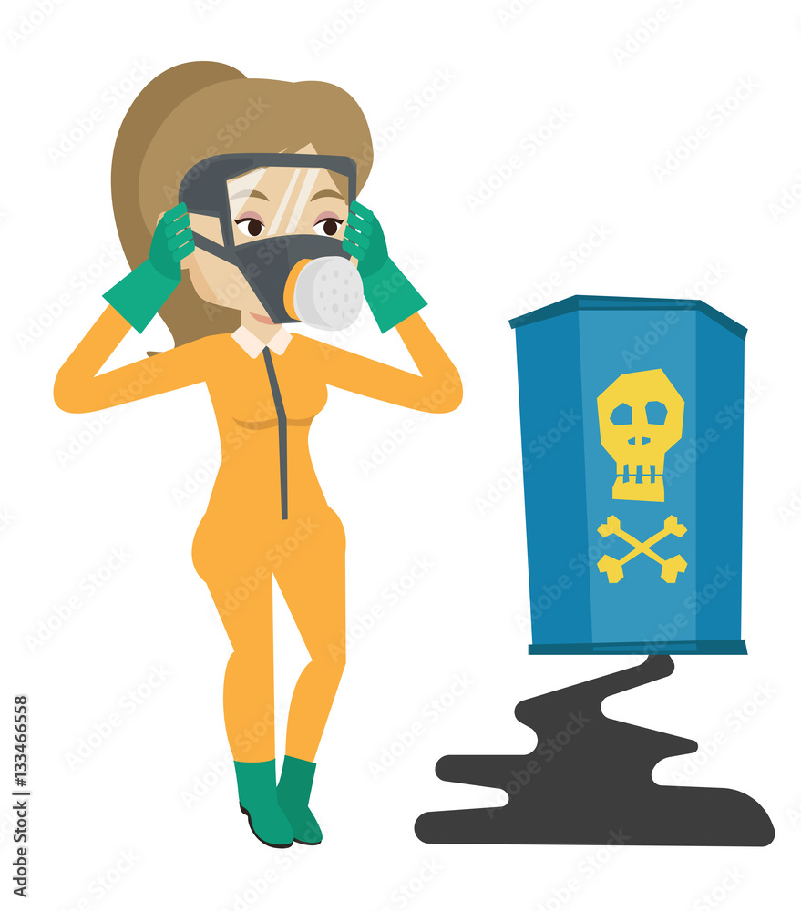 Woman in radiation protective suit. Stock Vector | Adobe Stock