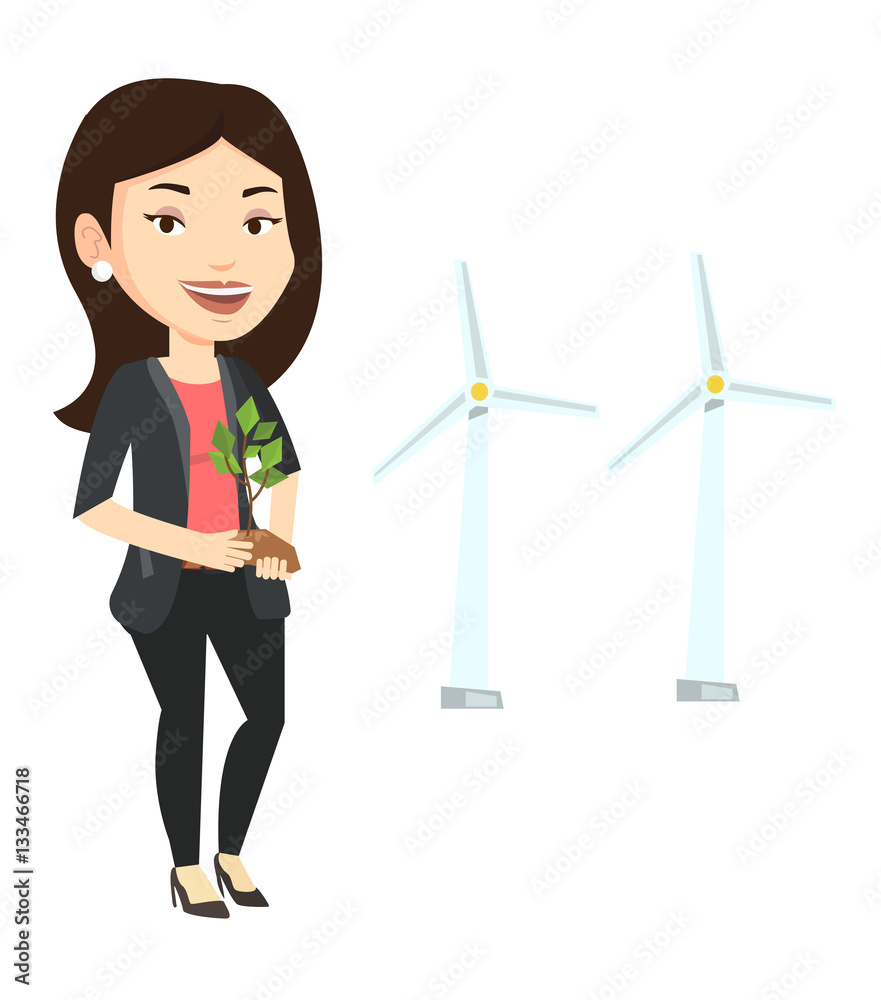 Woman holding small plant vector illustration. Stock Vector | Adobe Stock