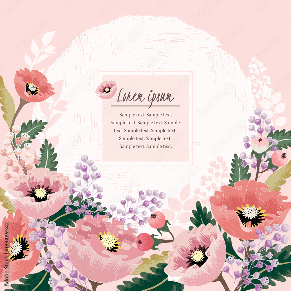 Vector illustration of a beautiful floral border with spring flowers ...