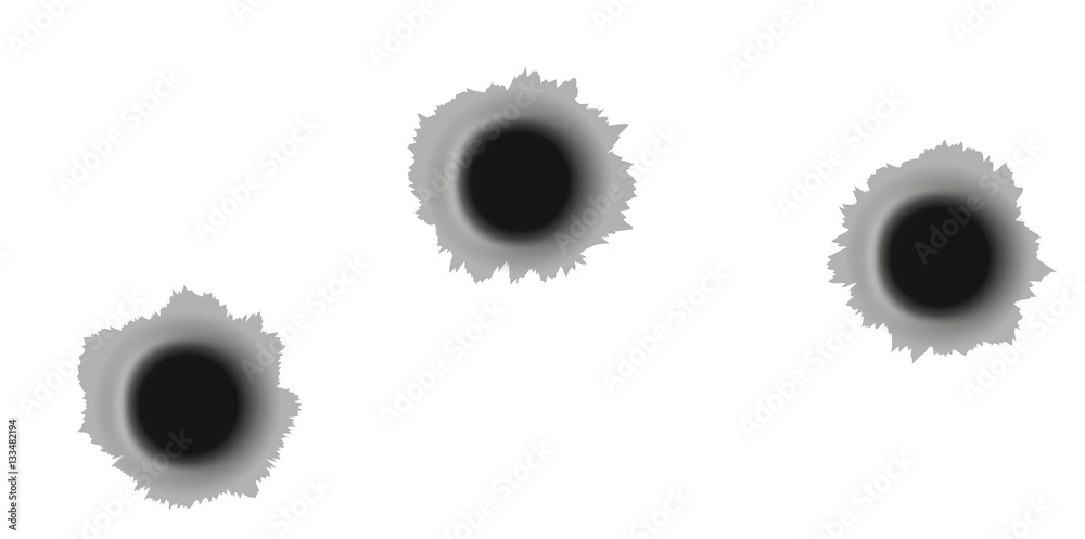 Holes from the bullets isolated on white background. Stock vecto Stock ...