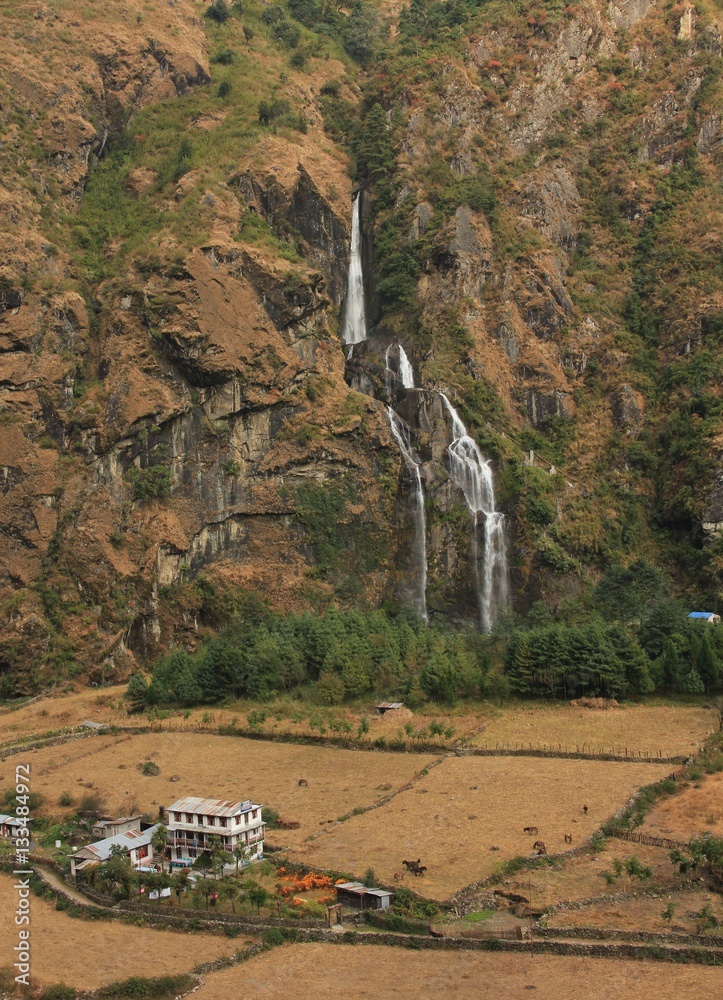 Waterfall in Tal, Nepal Stock Photo | Adobe Stock