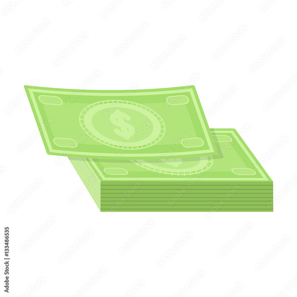 Pile of cash icon in cartoon style isolated on white background. Rest ...
