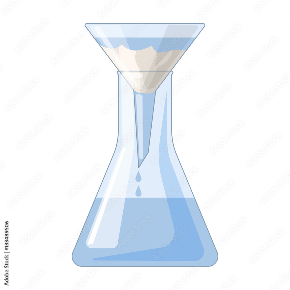 Filtration of water solution in a conical flask icon in cartoon style ...