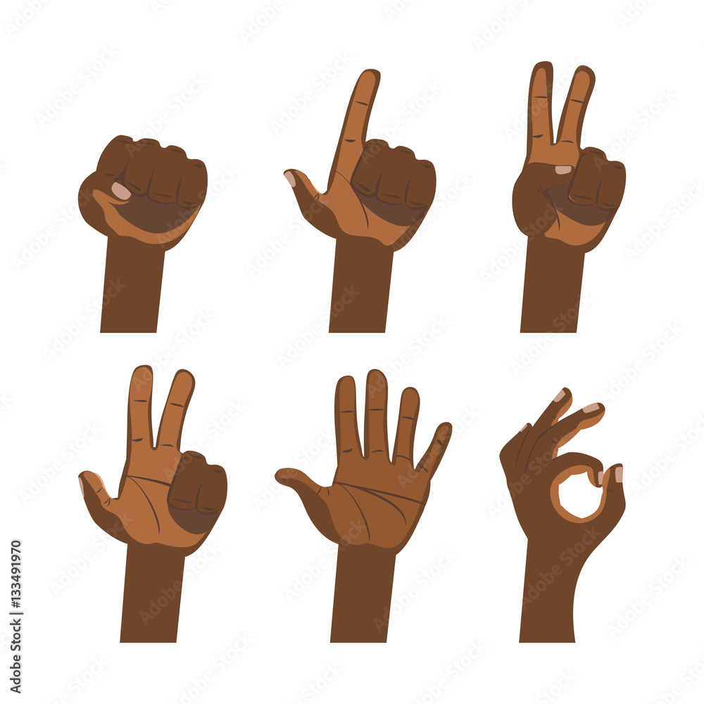 African hand sign set. Flat finger symbol white background isolated ...