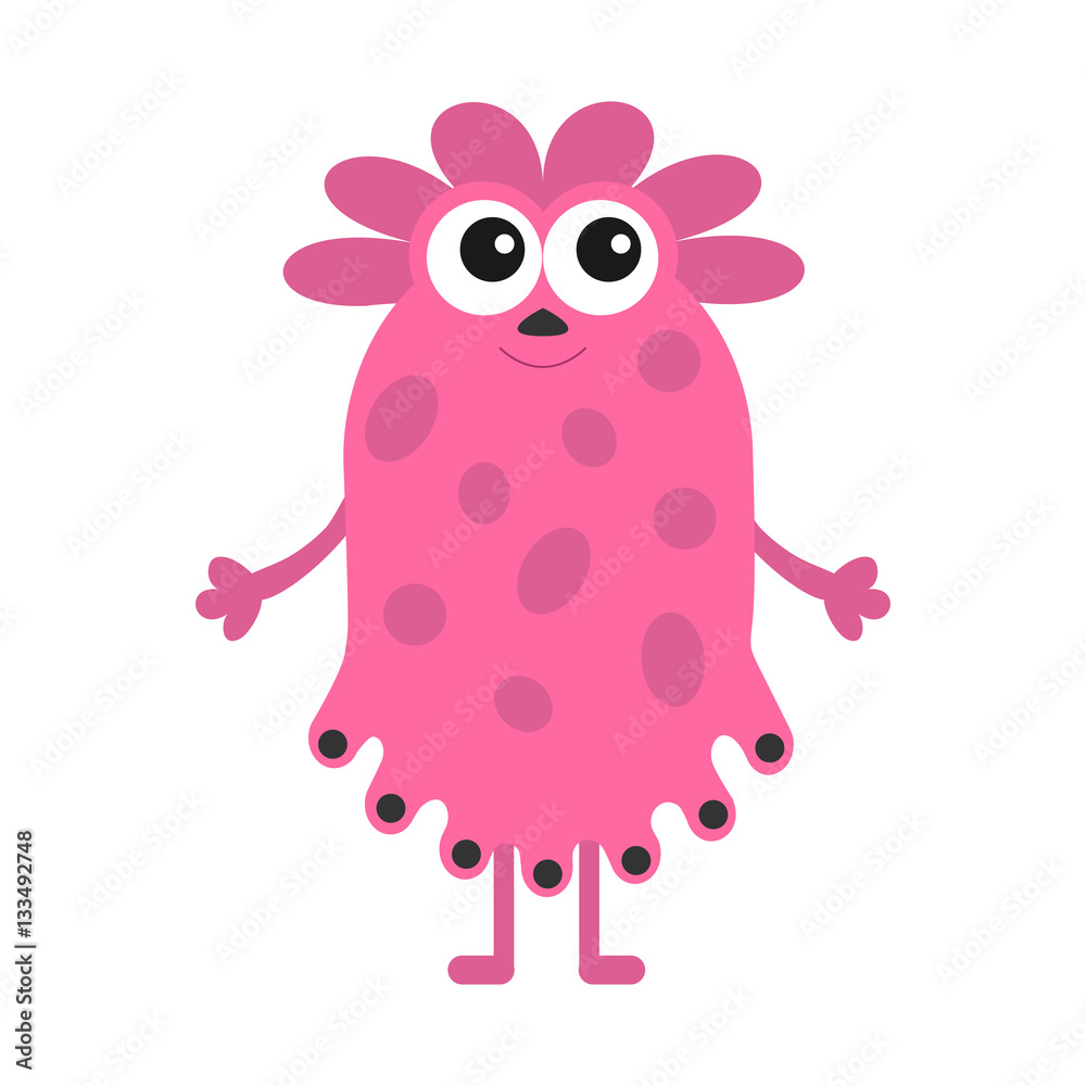 Funny girl monster with big eyes. Cute cartoon character. Pink color ...