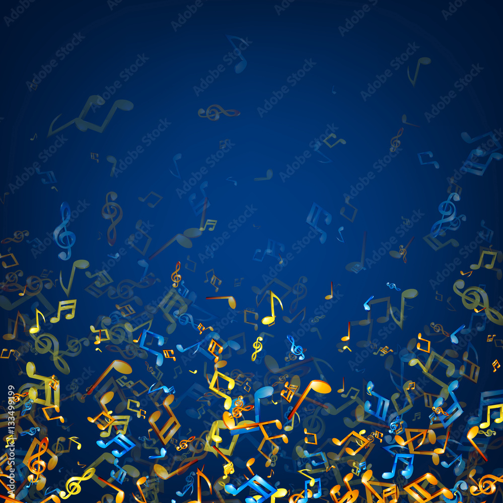 Blue musical background with notes. Stock Vector | Adobe Stock
