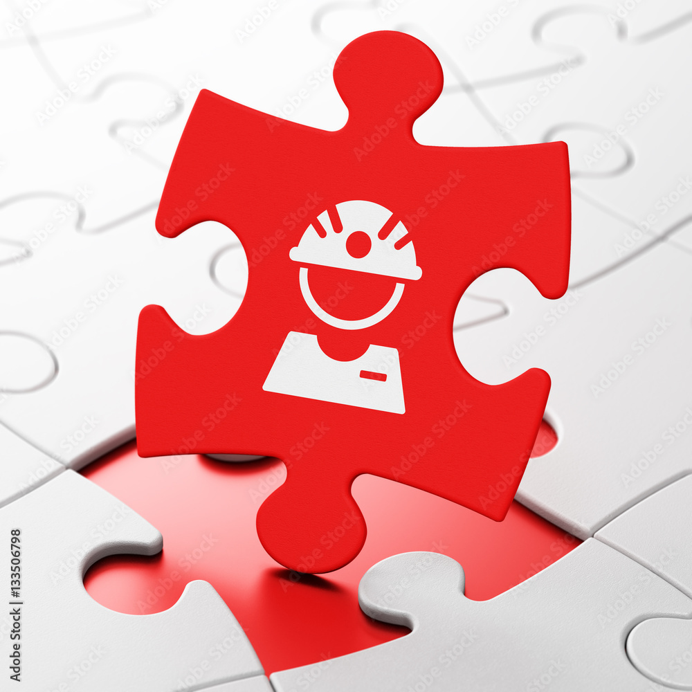 Manufacuring concept: Factory Worker on puzzle background Stock ...