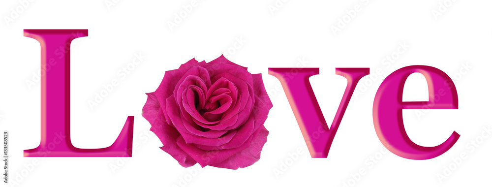 Lovely Pink Rose Heart in LOVE - simple pink graphic of the word LOVE ...