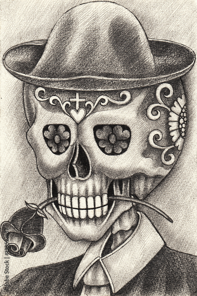 Skull art day of the dead.Art design skull action smiley face in love ...