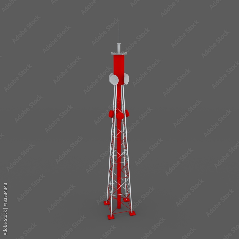 Radio Tower. Isolated on grey background. 3D rendering illustrat Stock ...