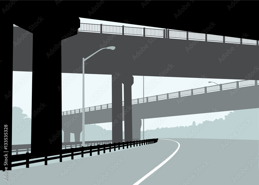 Silhouette illustration of highway overpass bridges in Hamilton ...