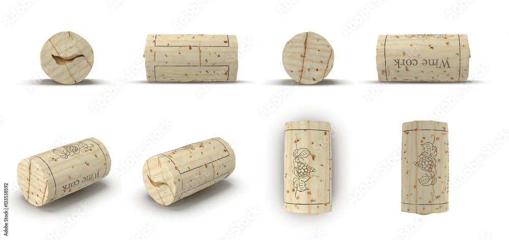 Used Wine Cork renders set from different angles on a white. 3D ...