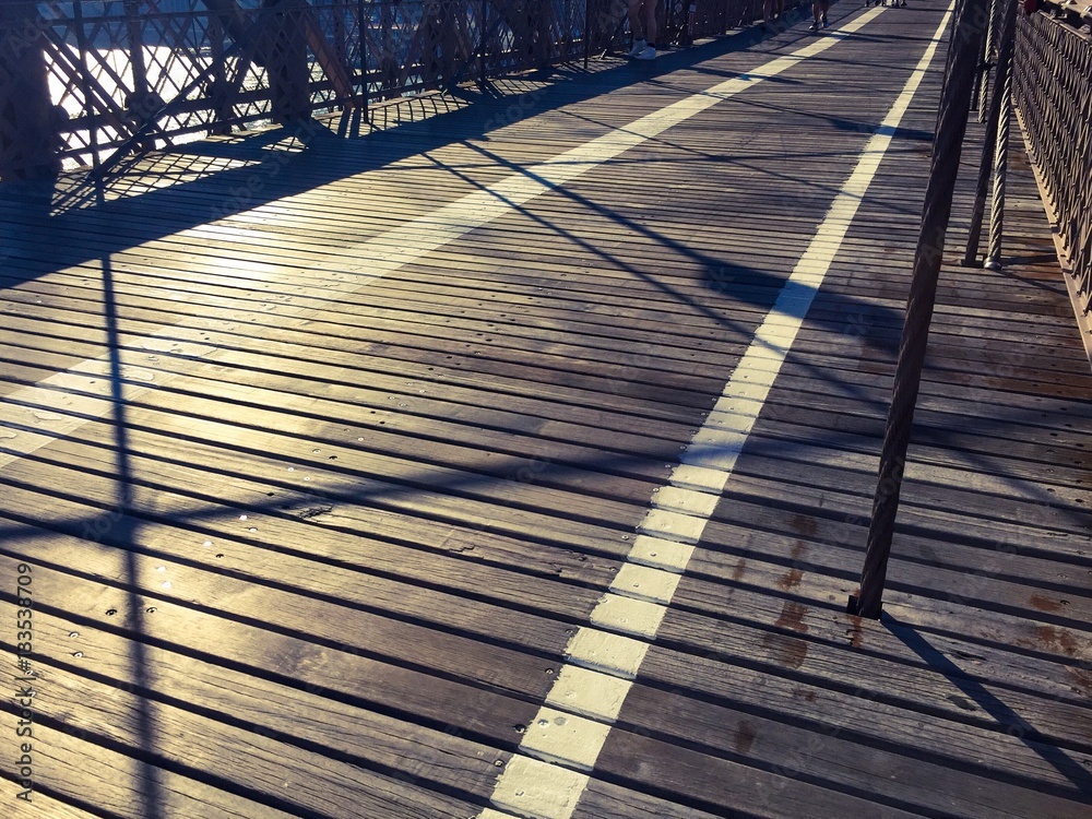 walkway of Brooklyn bridge in vintage style, New York Stock Photo ...