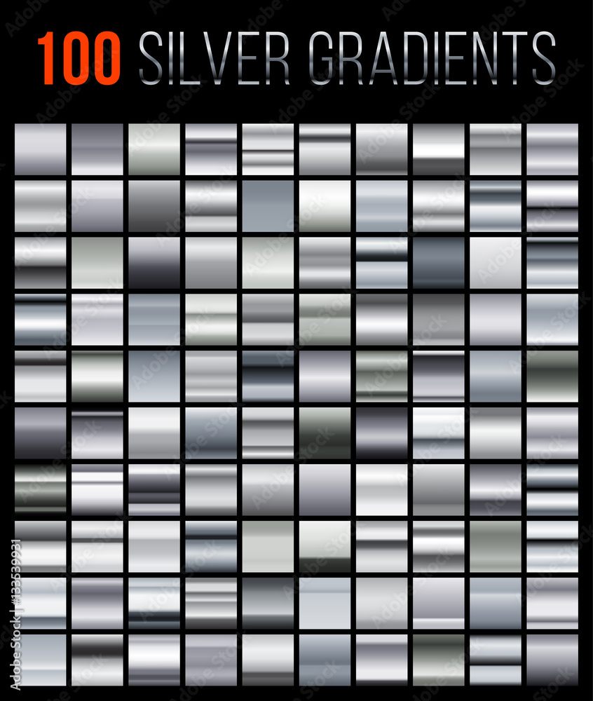 Big collection silver gradient illustration. Vector big set of silver ...