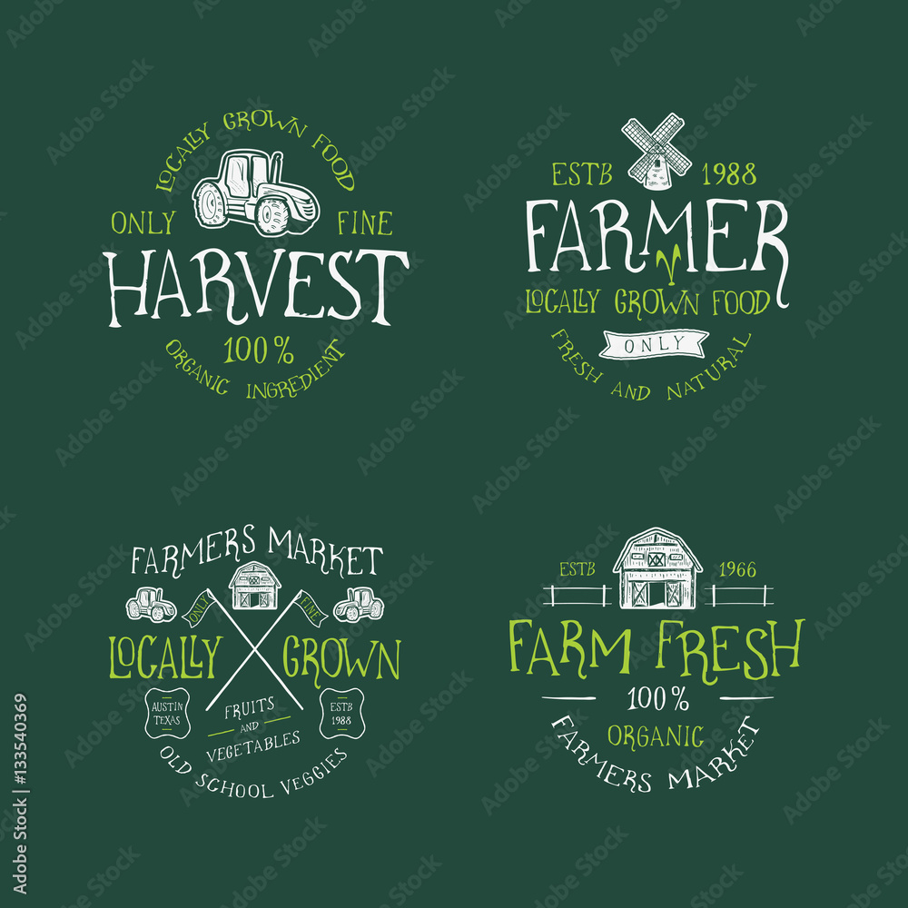 SET OF BADGE FOR FARMERS MARKET, FARM FRESH AND NATURAL FOOD LOCAL ...