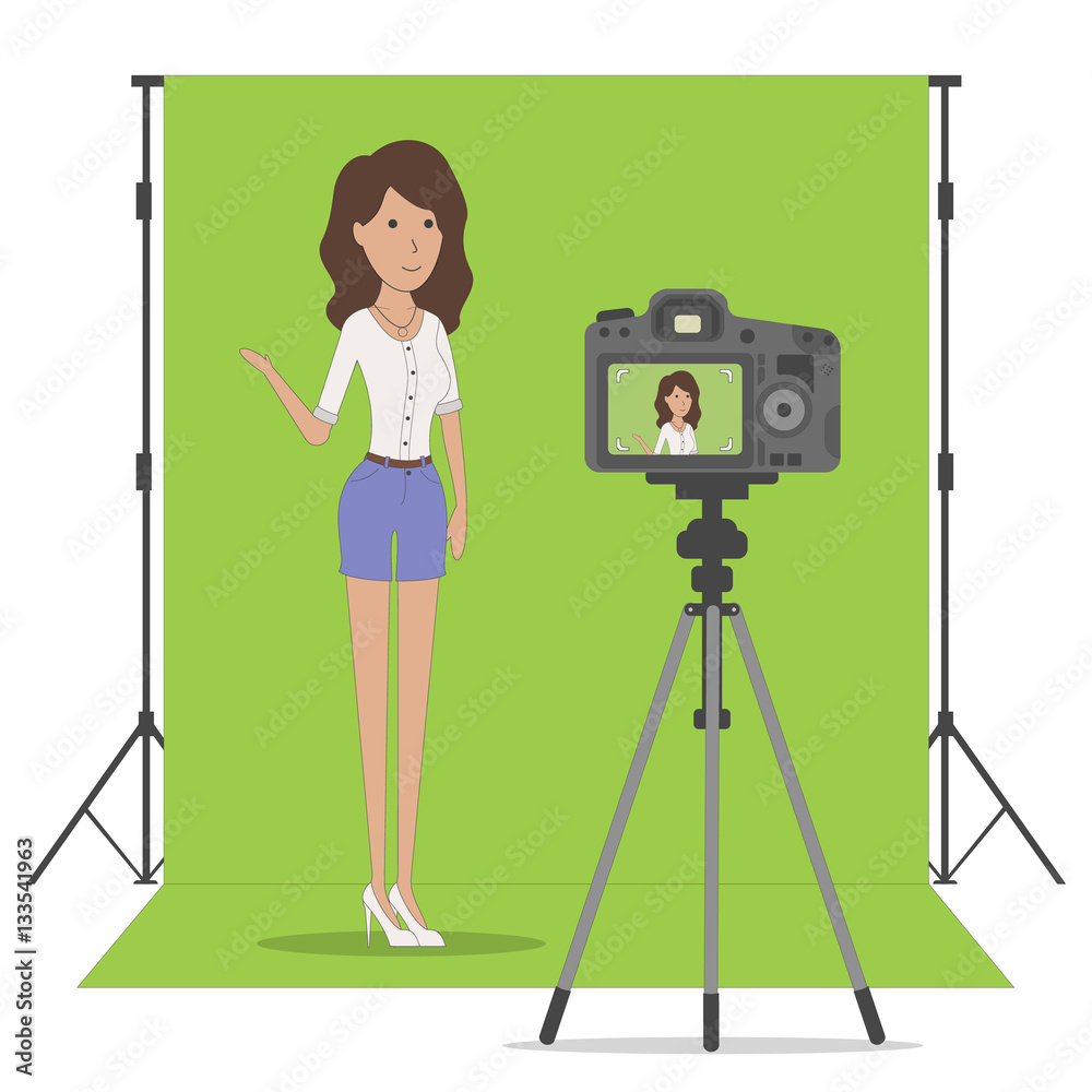 Studio blog recording on chroma key background. Vlog. Video recording ...