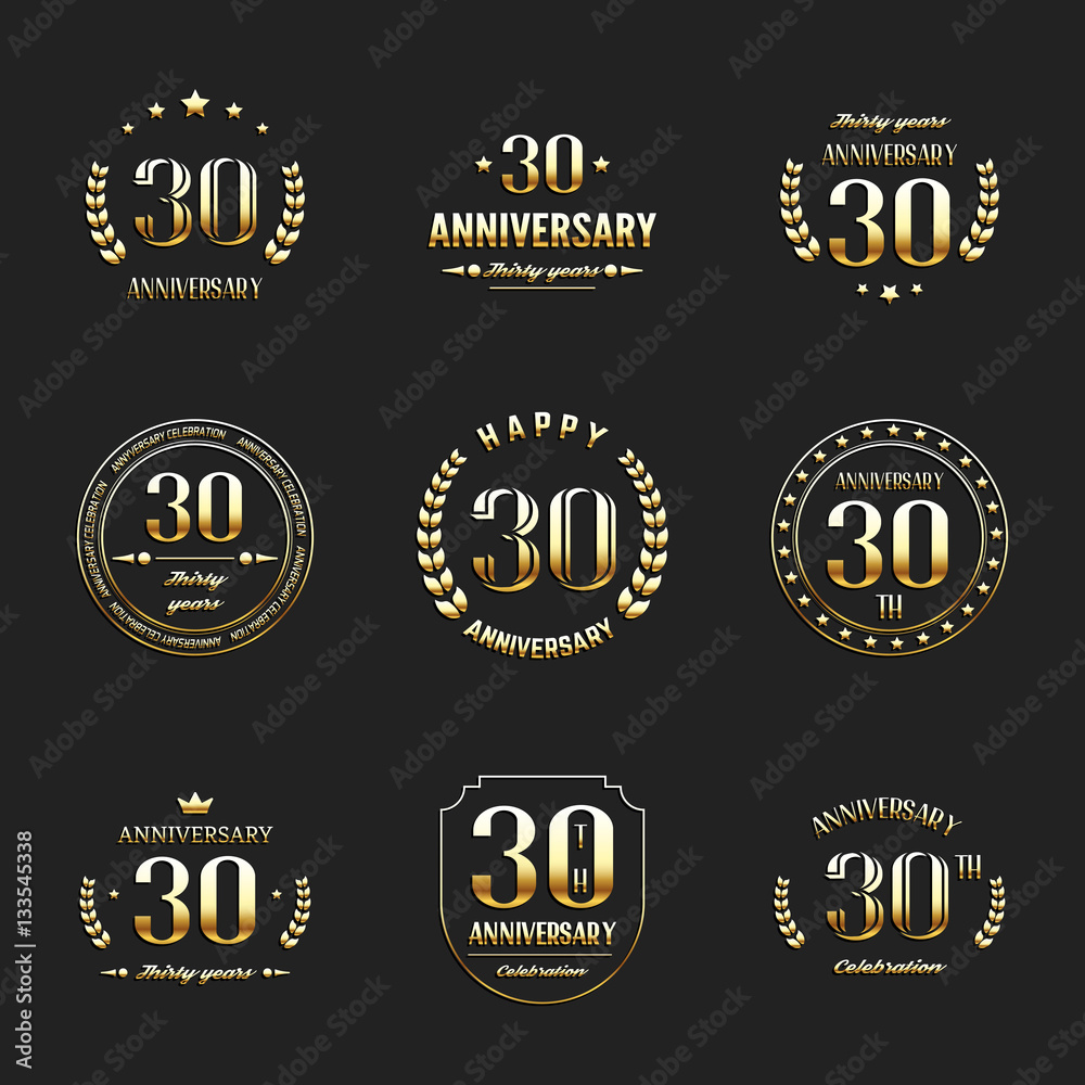 Thirty years anniversary celebration logotype. 30th anniversary gold ...