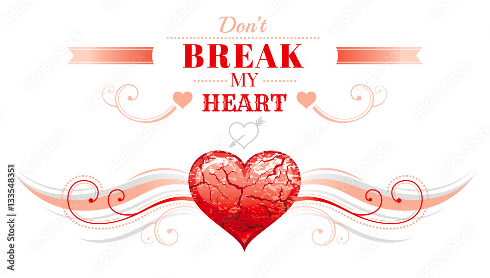 Happy Valentines day border, broken heart, cracks. Romance, love text ...