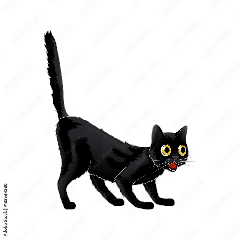 Vector Cartoon Black Cat in shock she was astonished Isolated Stock ...