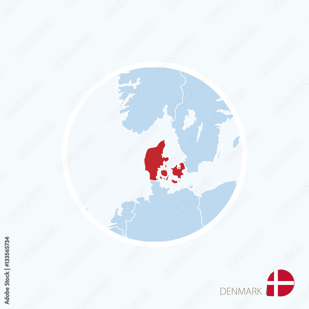 Map icon of Denmark. Blue map of Europe with highlighted Denmark. Stock ...