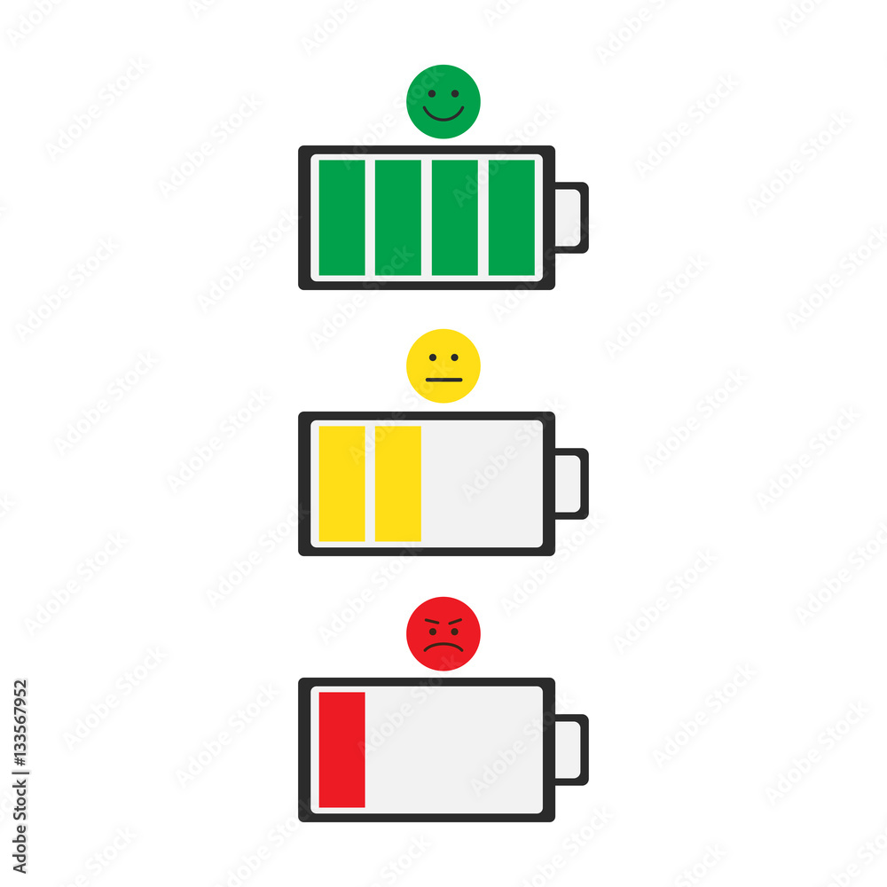 Battery icons. Symbols of battery charge level, full and low. Stock ...