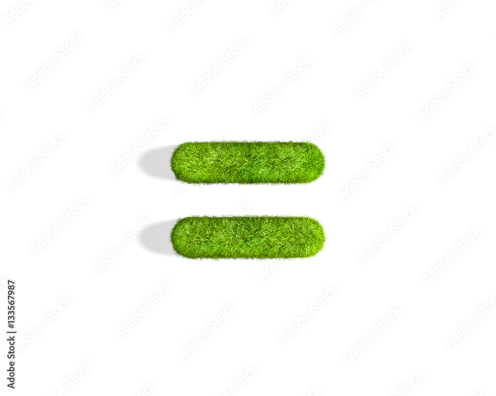 Grass equal punctuation mark from top angle with shadow on ground ...