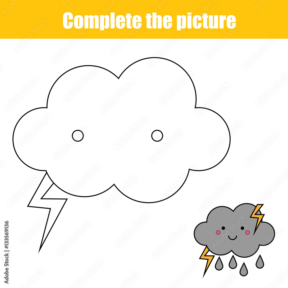 Complete the picture children educational game, coloring page. Kids ...