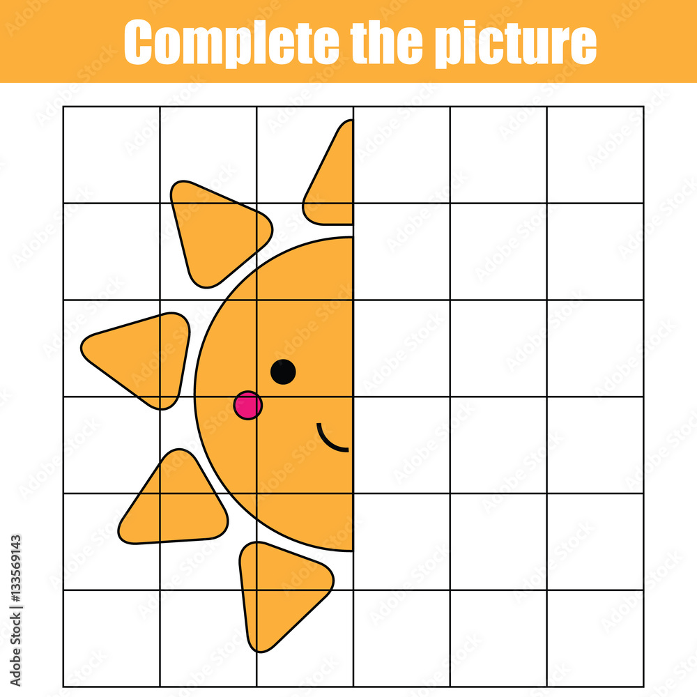 Copy by grid. Complete the picture children educational game, coloring ...