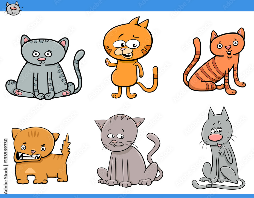 cat cartoon characters set Stock Vector | Adobe Stock