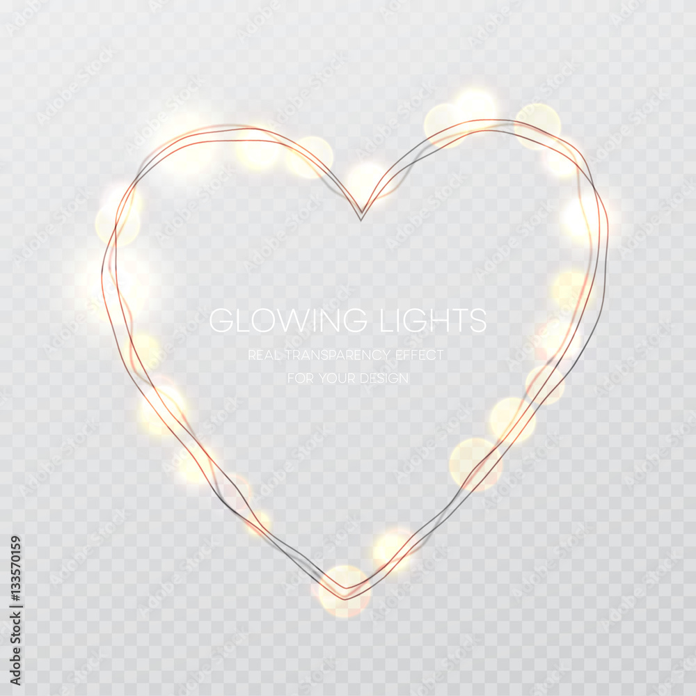 Valentines Day Glowing lights heart on transparence background. Vector ...