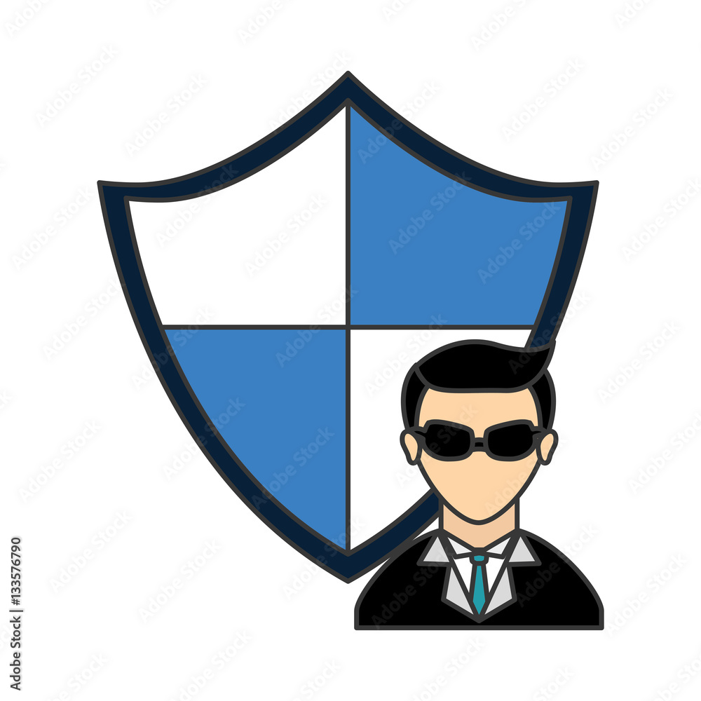 Vetor do Stock: shield and hacker avatar character icon over white ...