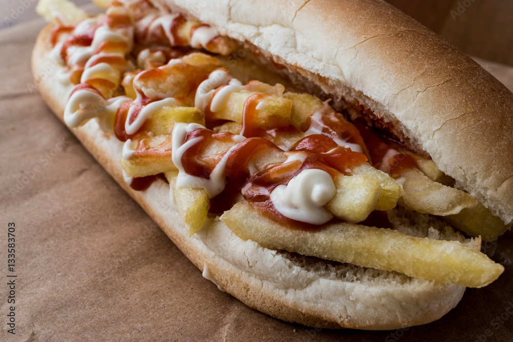 Turkish Patso Burger / Potato Sandwich with ketchup and mayonnaise ...