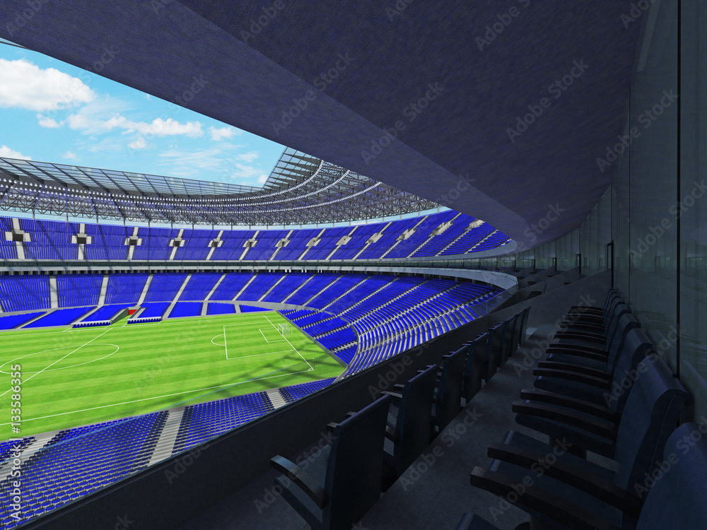 Beautiful modern round football - soccer stadium with blue seats for ...
