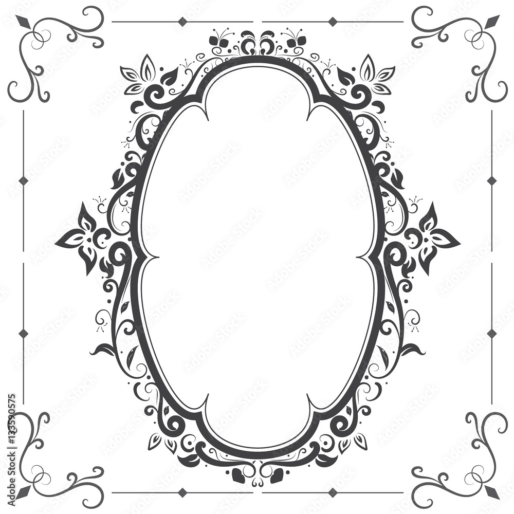 Vector illustration of frame calligraphic design on white background ...
