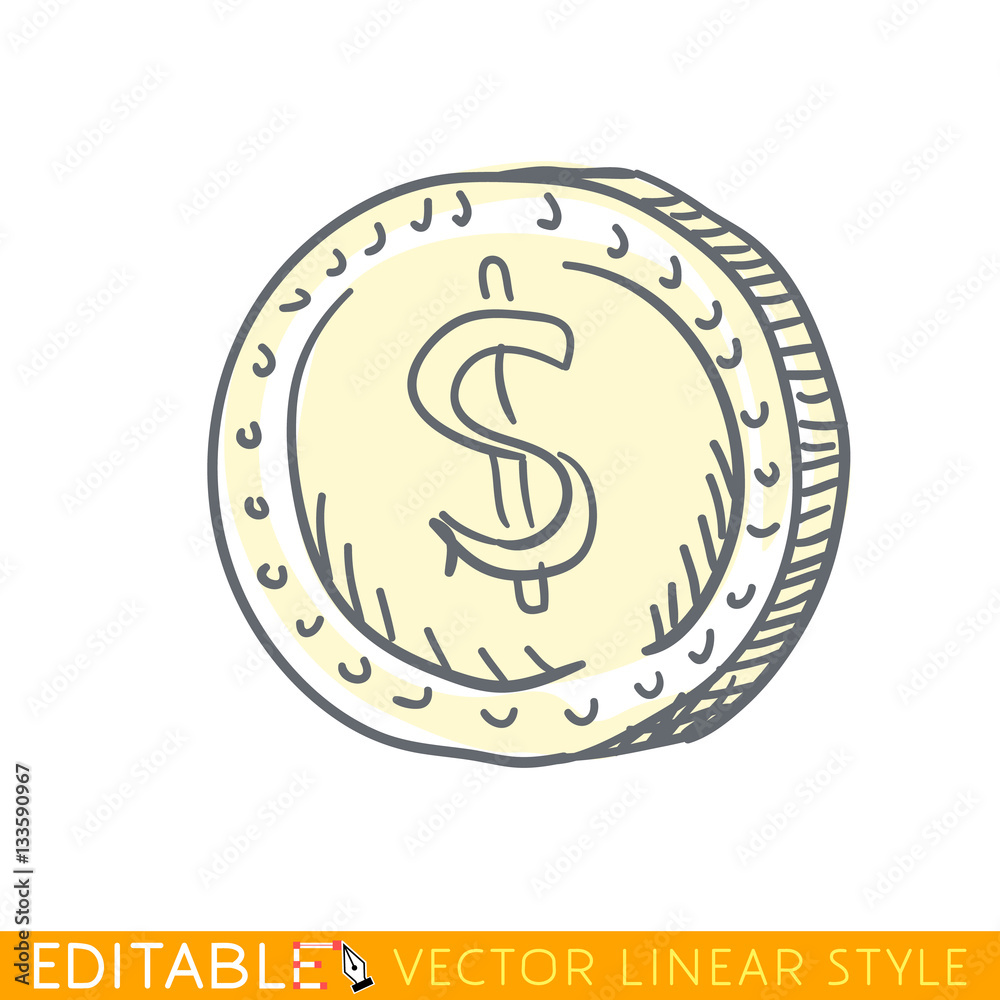 American Dollar. Doodle style international currency symbol coins ...