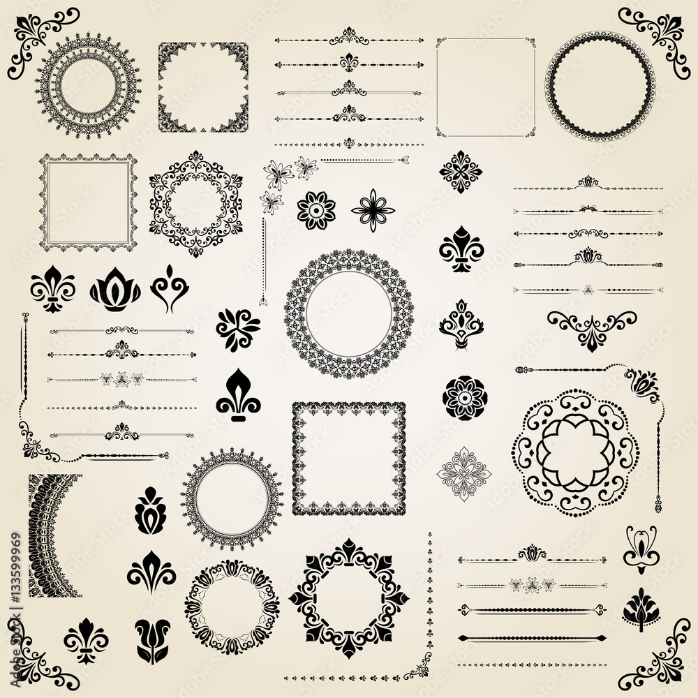 Vintage set of classic elements. Different vector elements for ...