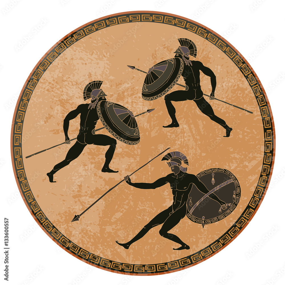 Ancient Greek soldiers. Black figure pottery Stock Vector | Adobe Stock